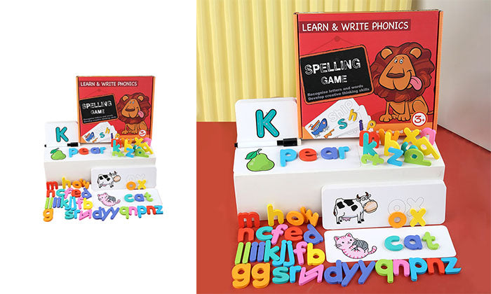 Wood Spelling Words Game - Letter Recognition Card, Montessori Puzzle ...